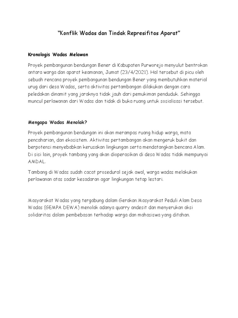 Konflik Wadas Dan Tindak Represifitas Aparat | PDF
