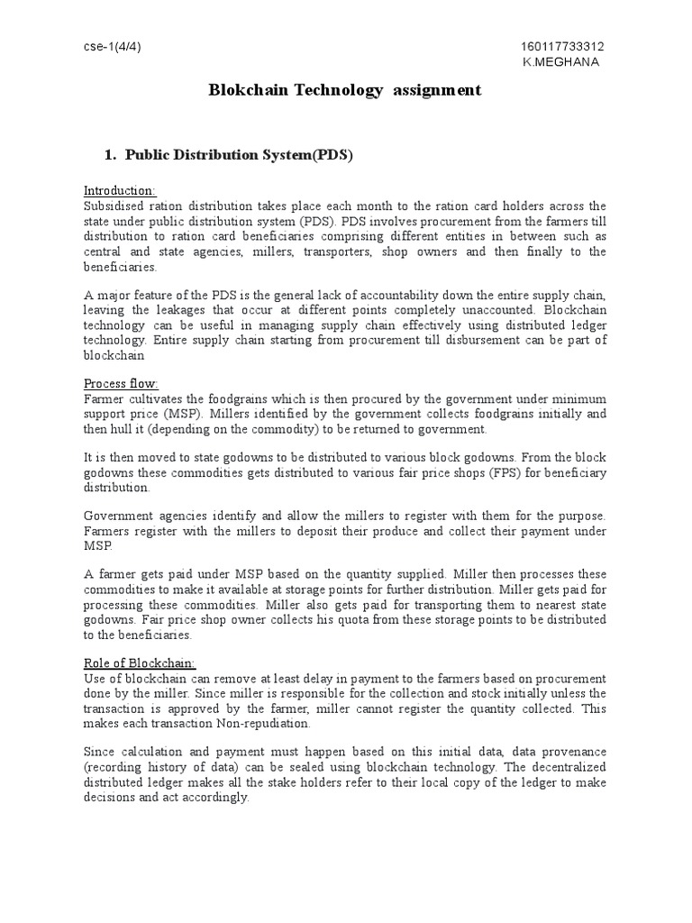Blokchain Technology Assignment: 1. Public Distribution System (PDS) | PDF | Cryptography ...