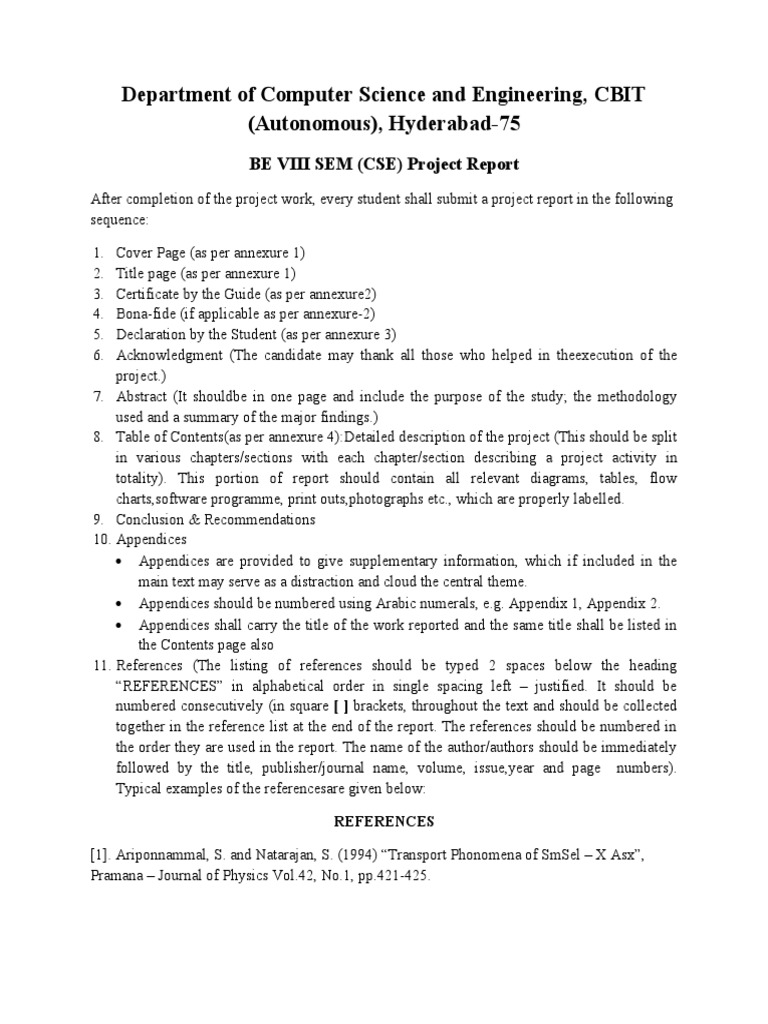 CSE Project Report Guidelines at CBIT | PDF | Academic Degree | Algorithms