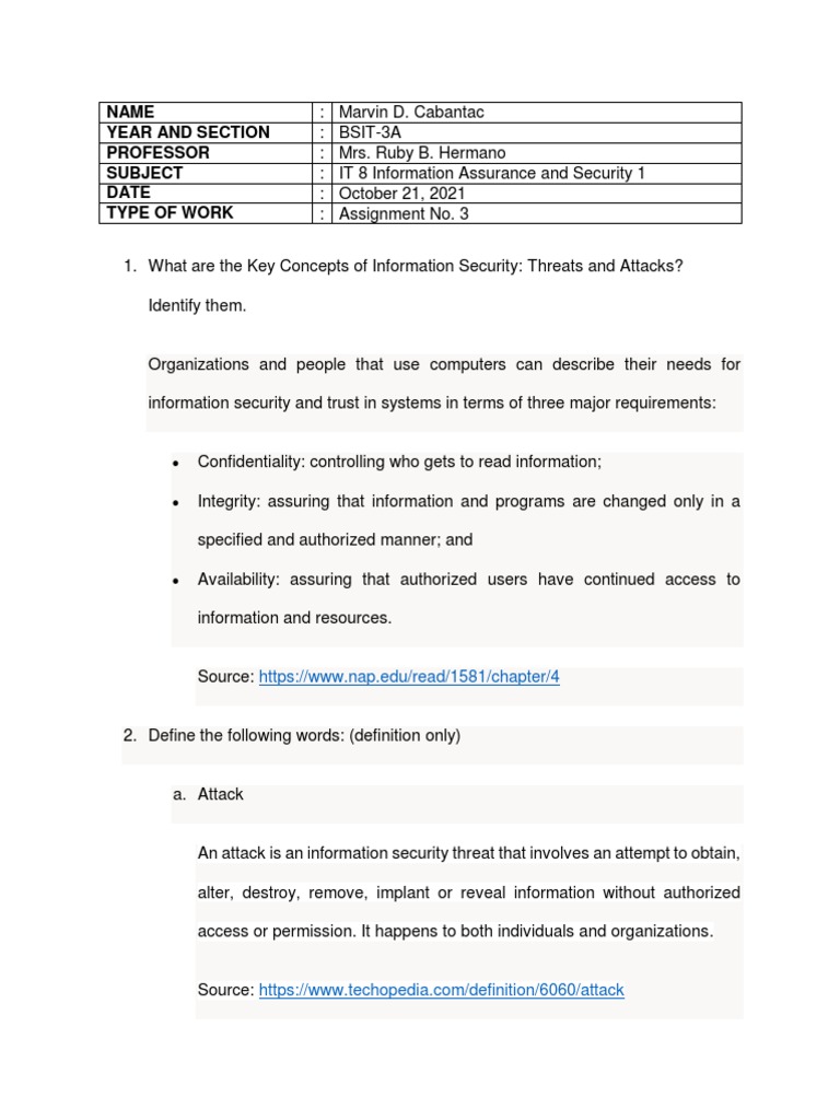 Assignment No 3 Pdf Information Security Threat Computer