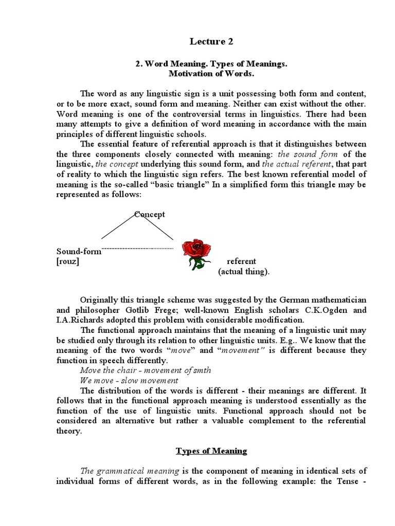 Lecture 2 Word-Meaning. Types of Meanings. Motivation of Words. | PDF | Part Of Speech | Word