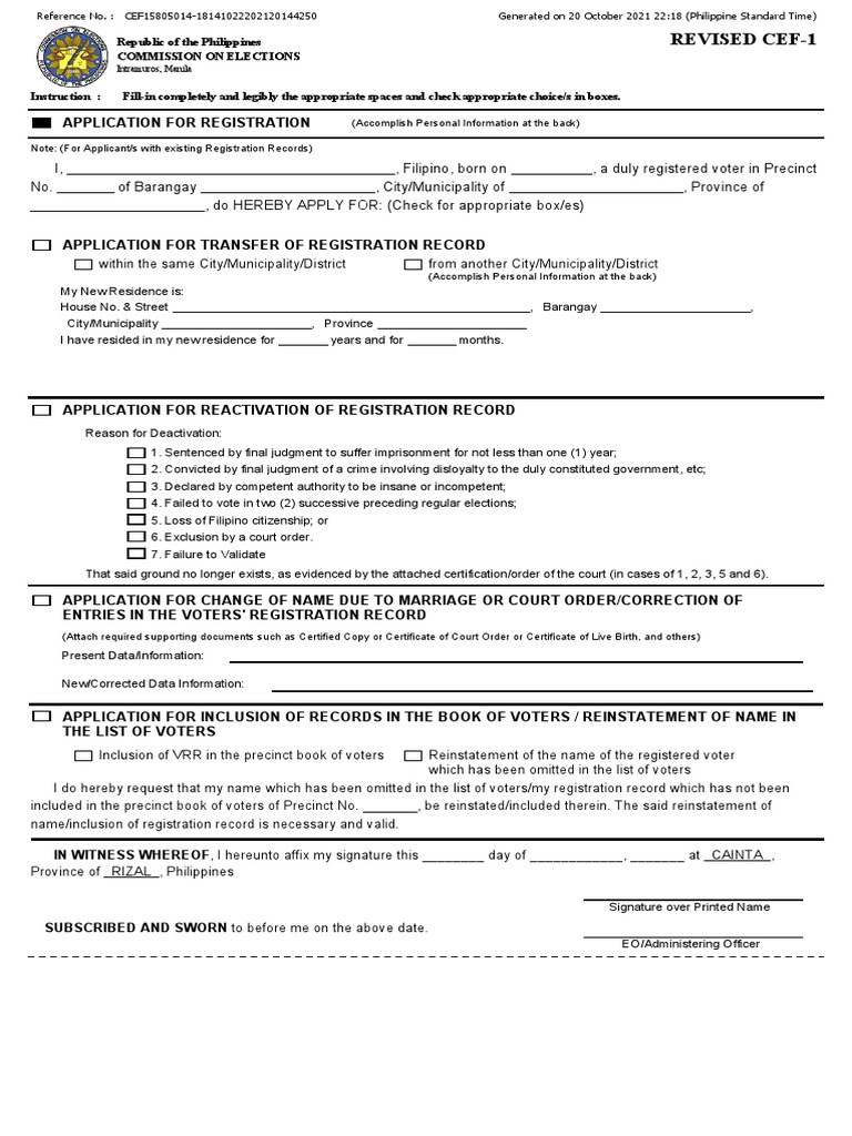 Revised Cef-1: Republic of The Philippines Commission On Elections ...