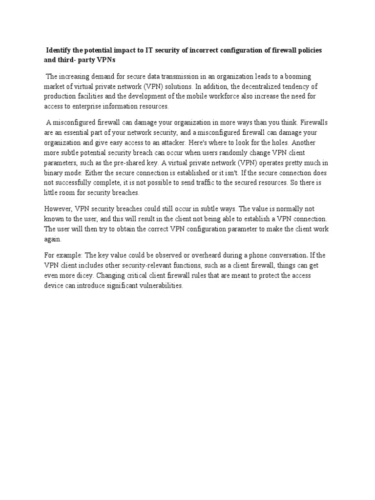 Identify The Potential Impact To IT Security of Incorrect Configuration ...