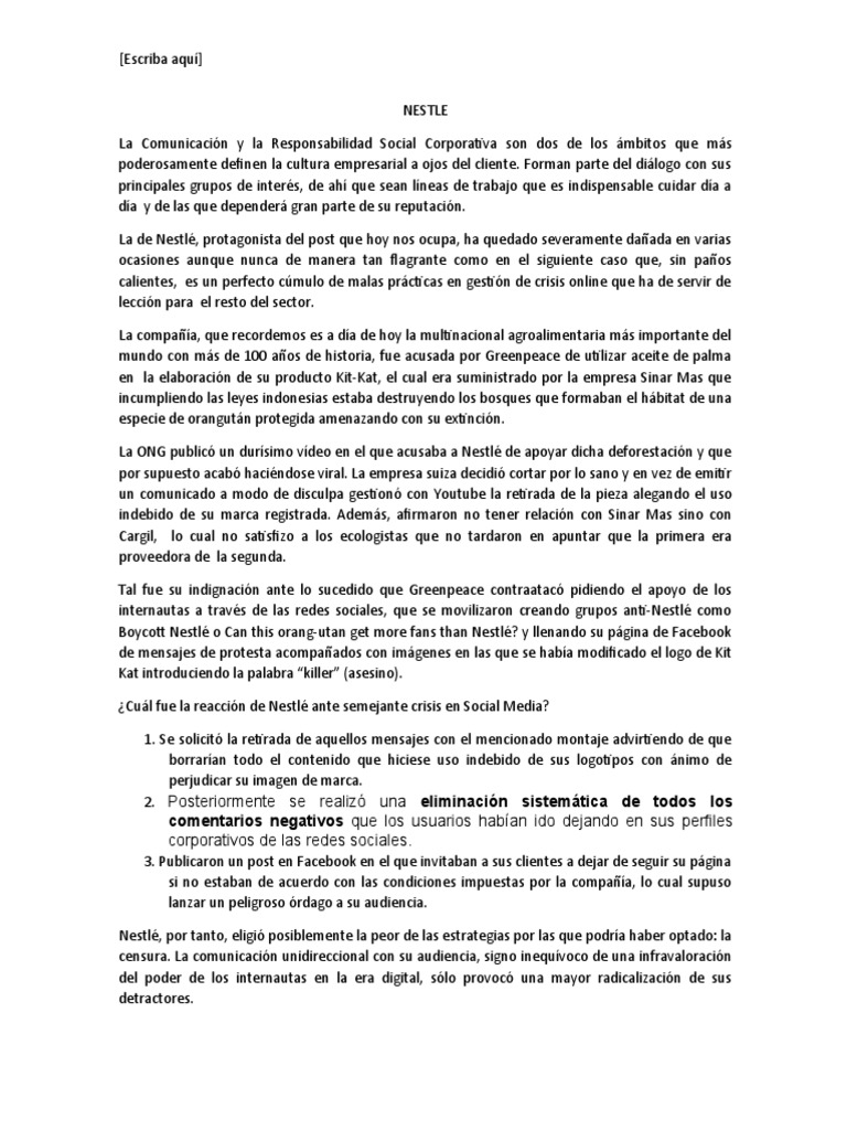 NESTLE Caso Práctico | PDF | Facebook