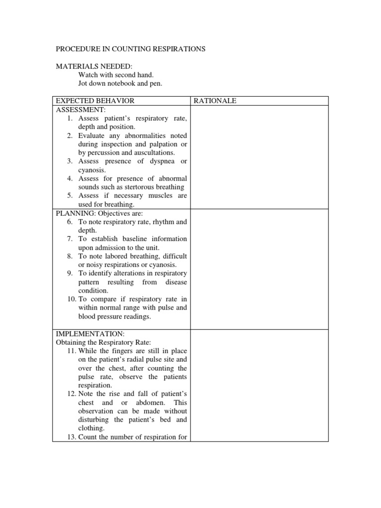 Procedure in Counting Respirations | PDF