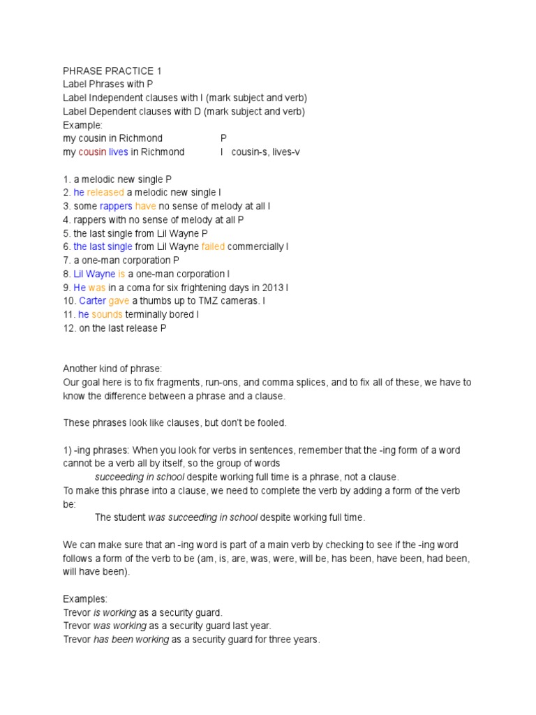 Analyzing Phrases and Clauses in Sample Texts | PDF | Phrase | Clause