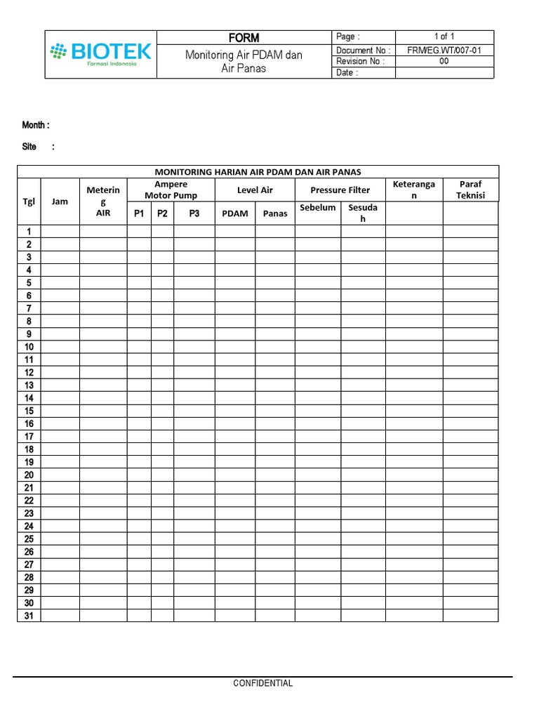 Form Monitoring Air PDAM Dan Air Panas | PDF