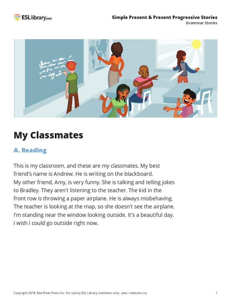 Simple Present & Present Progressive Stories | PDF