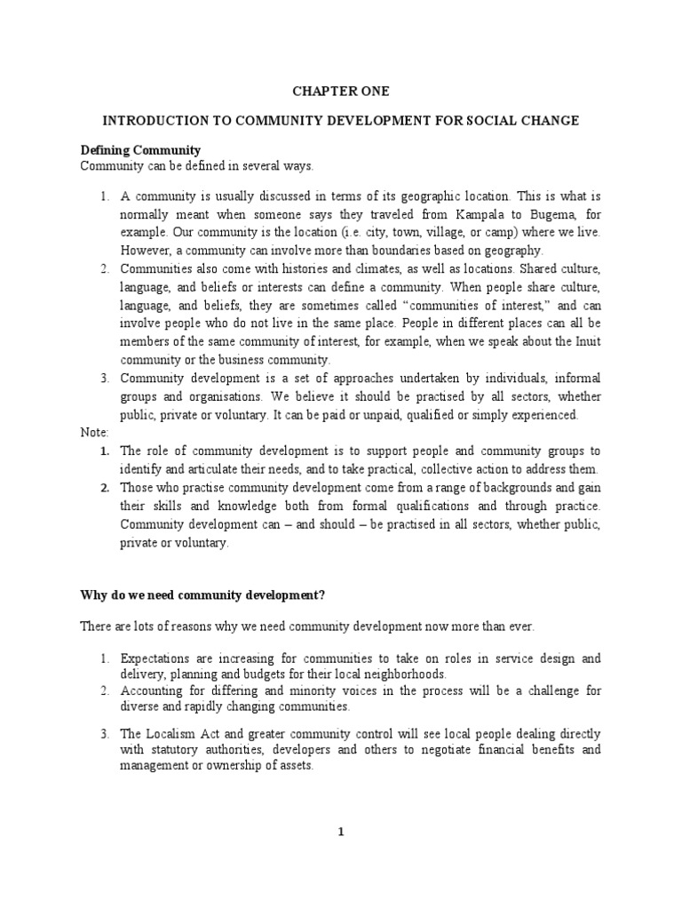 Chapter One Introduction To Community Development For Social Change ...