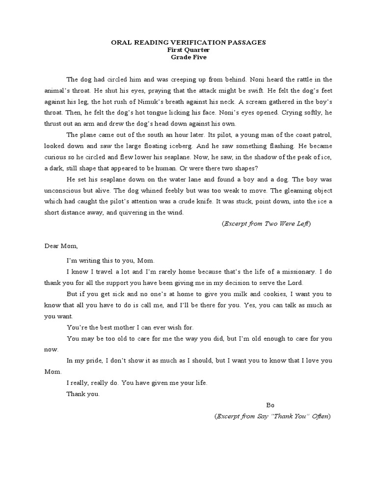 Oral Reading Verification Passages | PDF