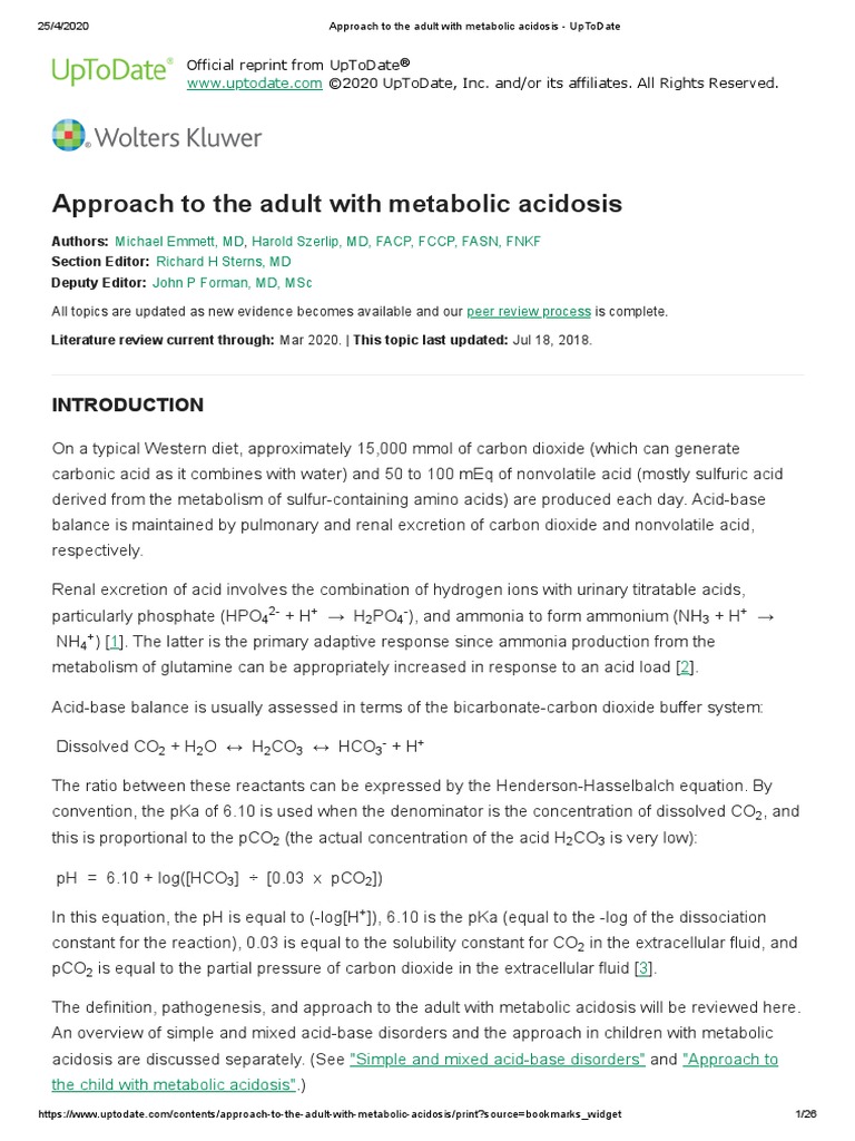 Approach To The Adult With Metabolic Acidosis - UpToDate | PDF ...