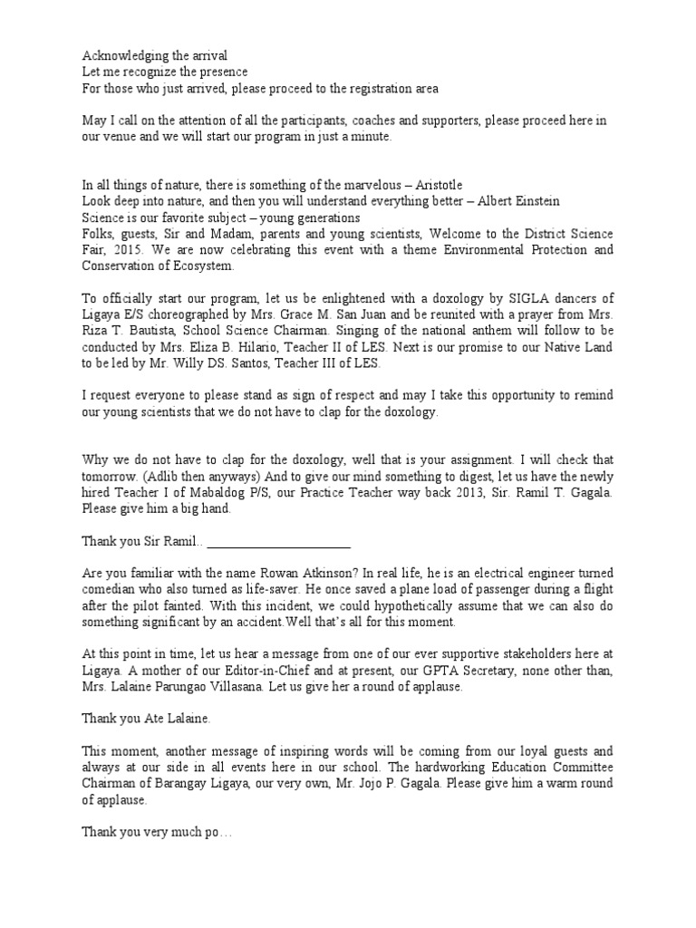 Science Fair Script | PDF