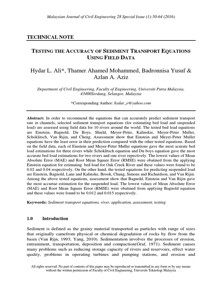 Testing The Accuracy of Sediment Transport Equations | PDF | Root Mean ...