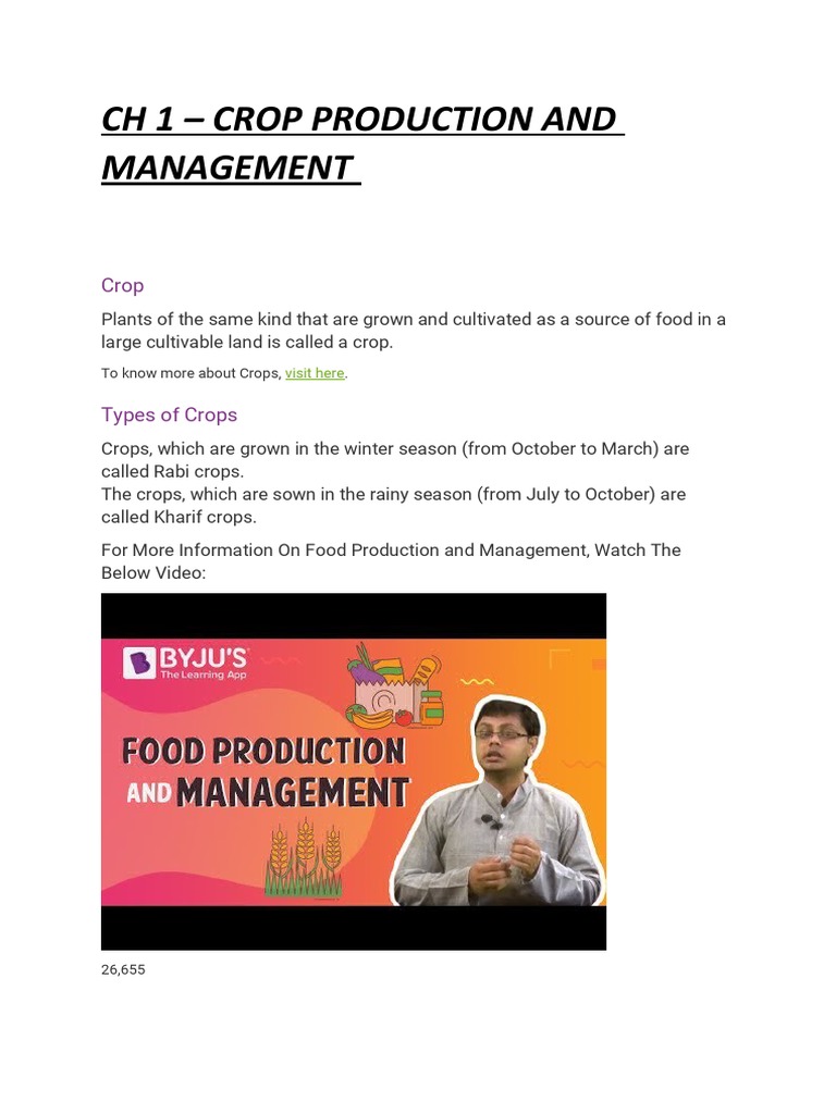 CH 1 - Crop Production and Management: To Know More About Crops ...