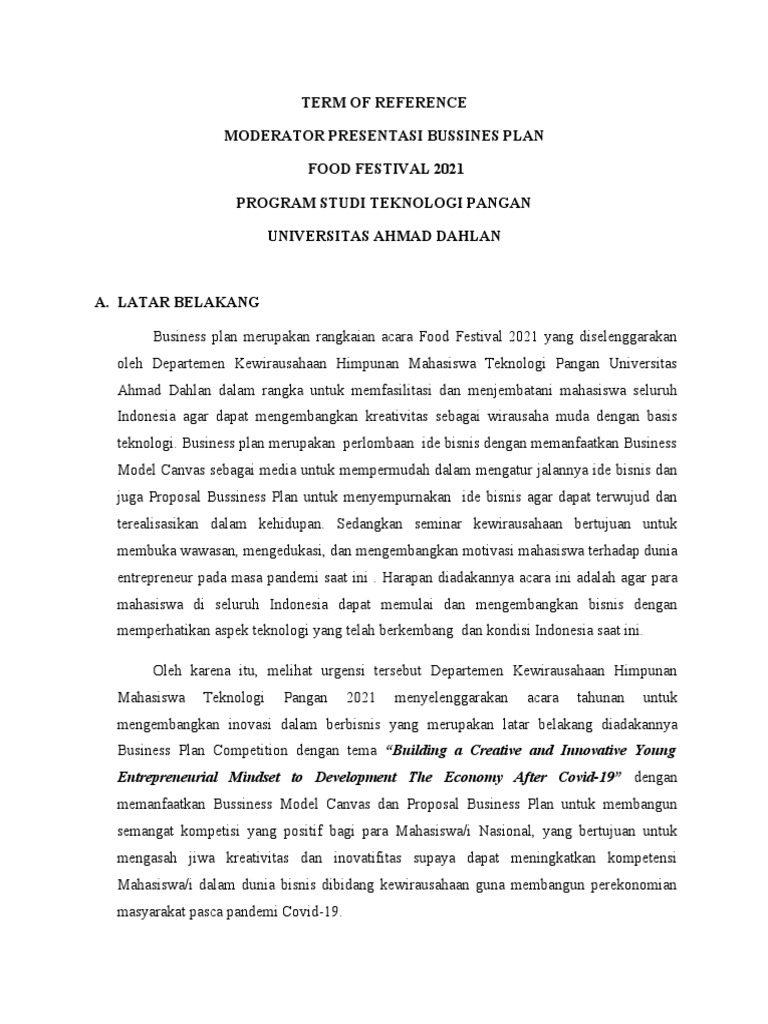 Tor (Term of Reference Moderator Presentasi) | PDF | Karier & Perkembangan