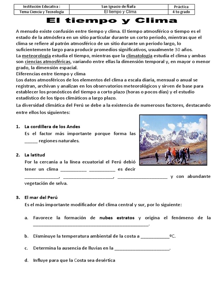 Ficha El Tiempo y El Clima | PDF | Clima | Geografía Física