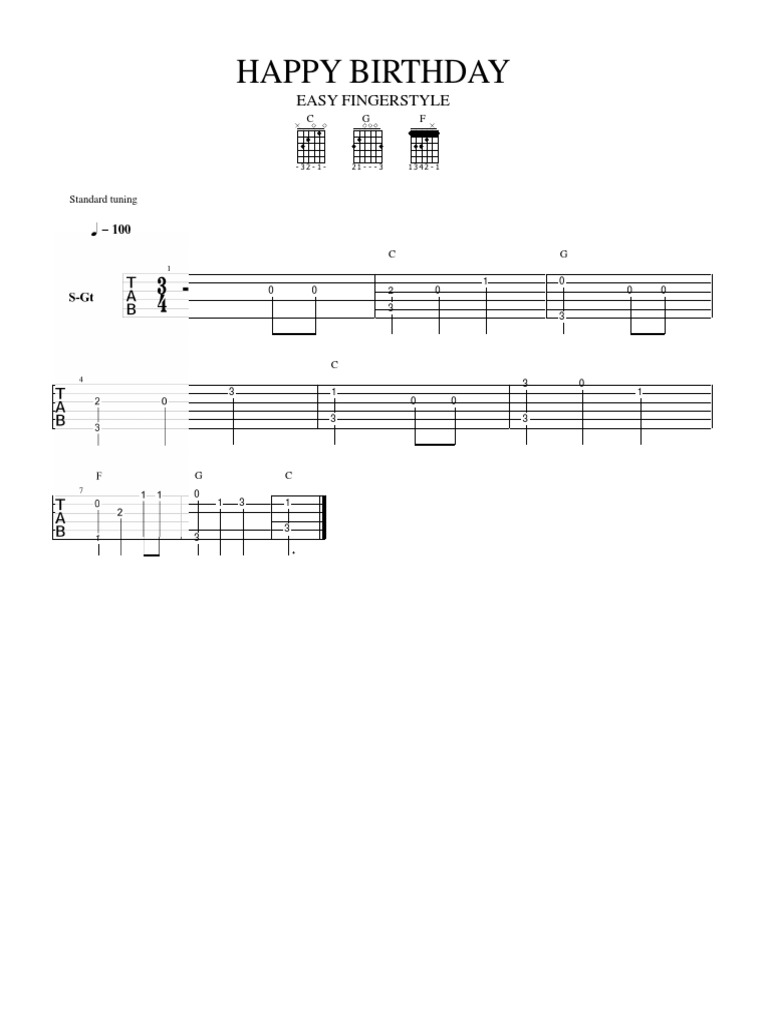 Happy Birthday Fingerstyle Guitar Tabs | PDF