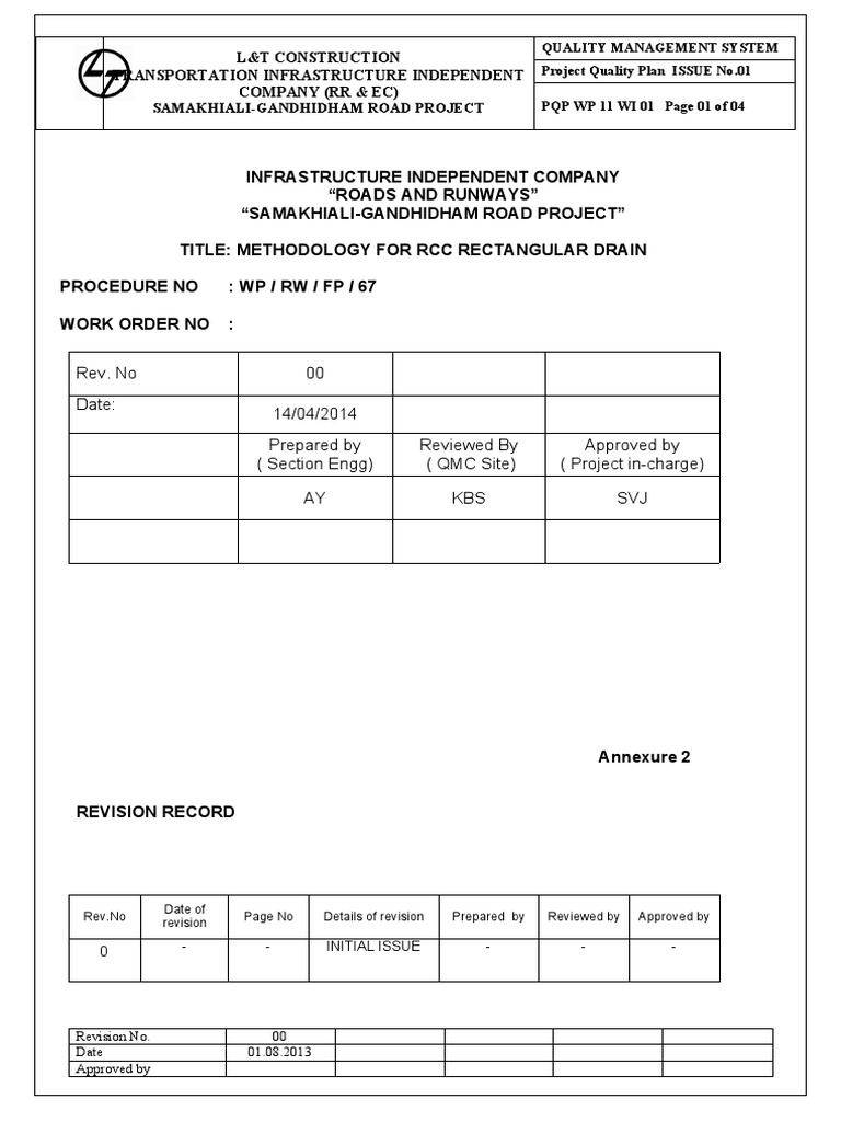 Methodology For RCC Rectangular Drain | PDF | Concrete | Building ...