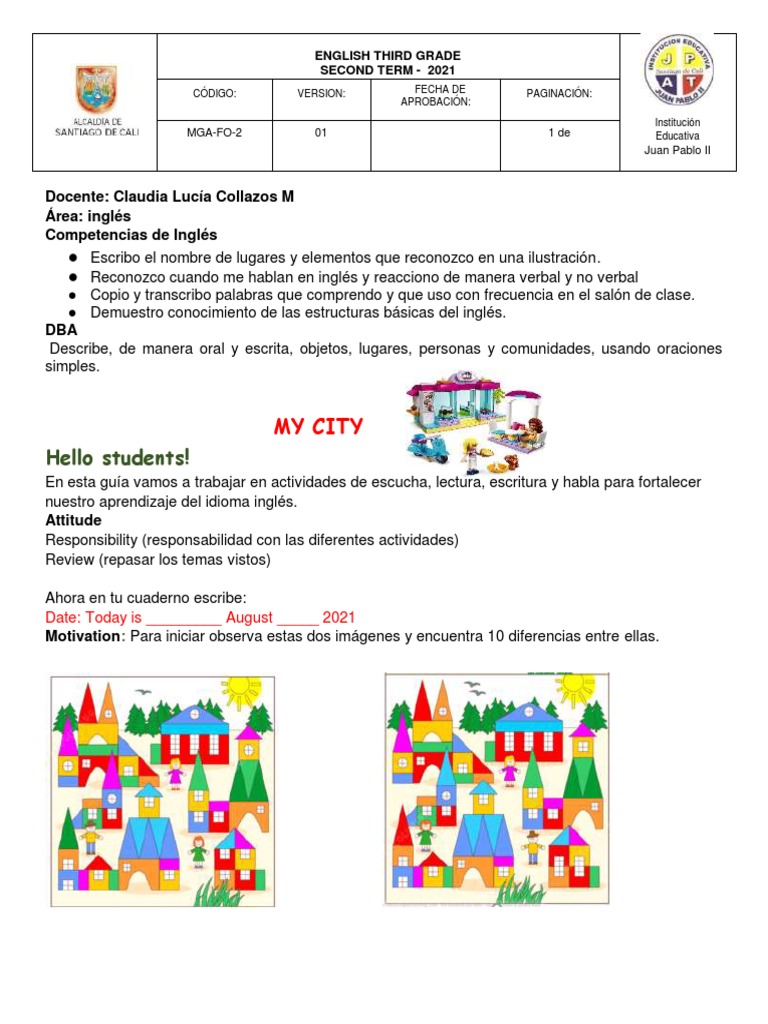 Mi Ciudad en Inglés para 3º Primaria | PDF | Idioma en Inglés ...