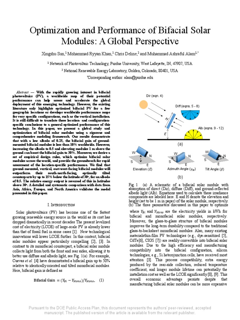 Optimization and Performance of Bifacial Solar Modules: A Global ...