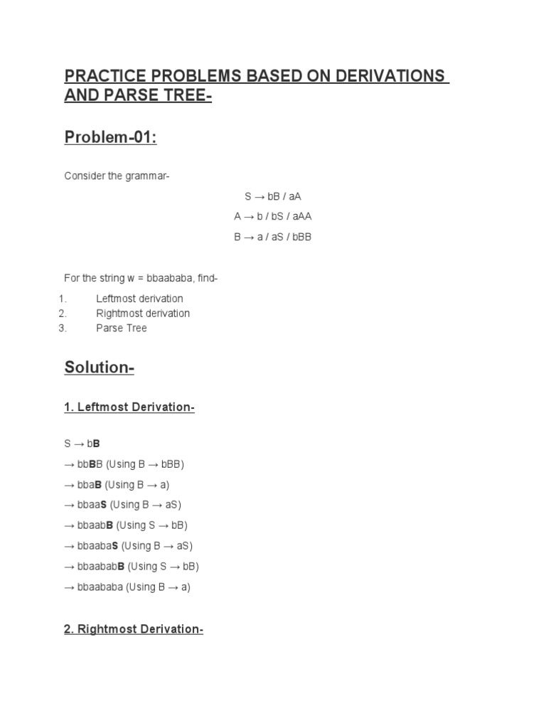 Practice Problems Based On Derivations and Parse Tree | PDF | Parsing ...