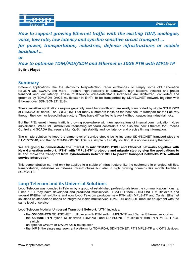 White Paper - TDM - SDH - PTN | PDF | Networking | Multiprotocol Label ...