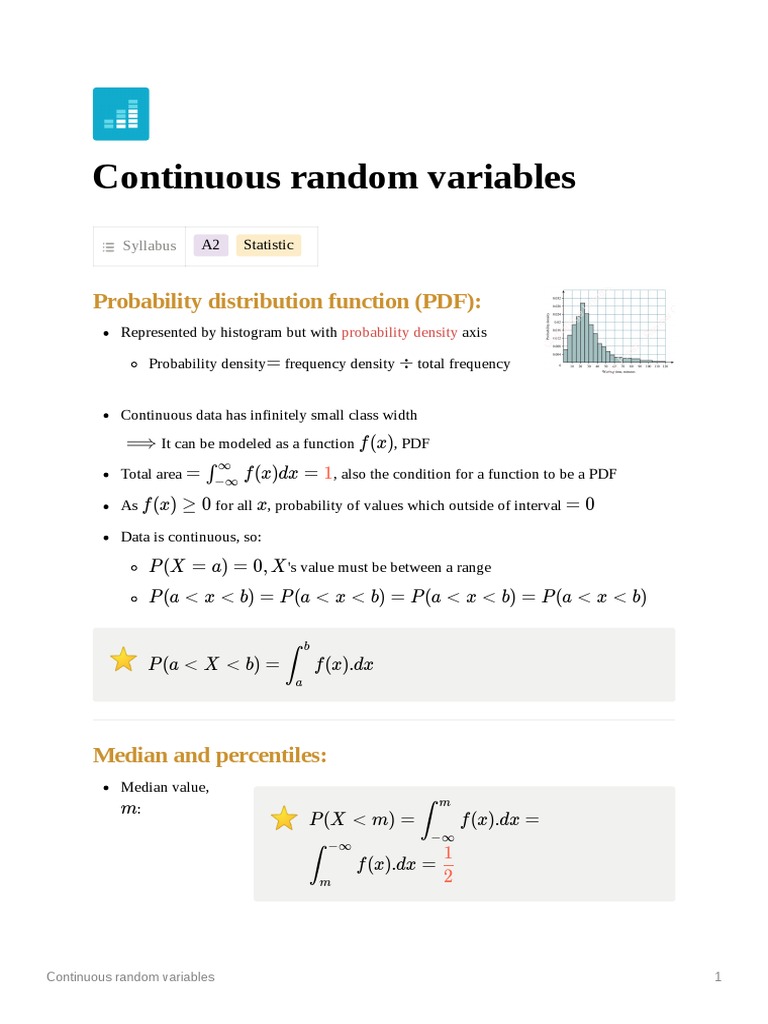 Continuous Random Variables | PDF | Probability Density Function | Variance