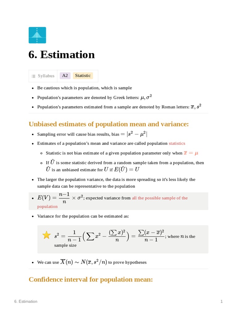 Estimation: Unbiased Estimates of Population Mean and Variance | PDF ...