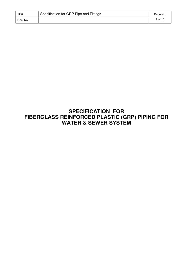 GRP Pipe and Fittings Specification | PDF | Fiberglass | Pipe (Fluid ...