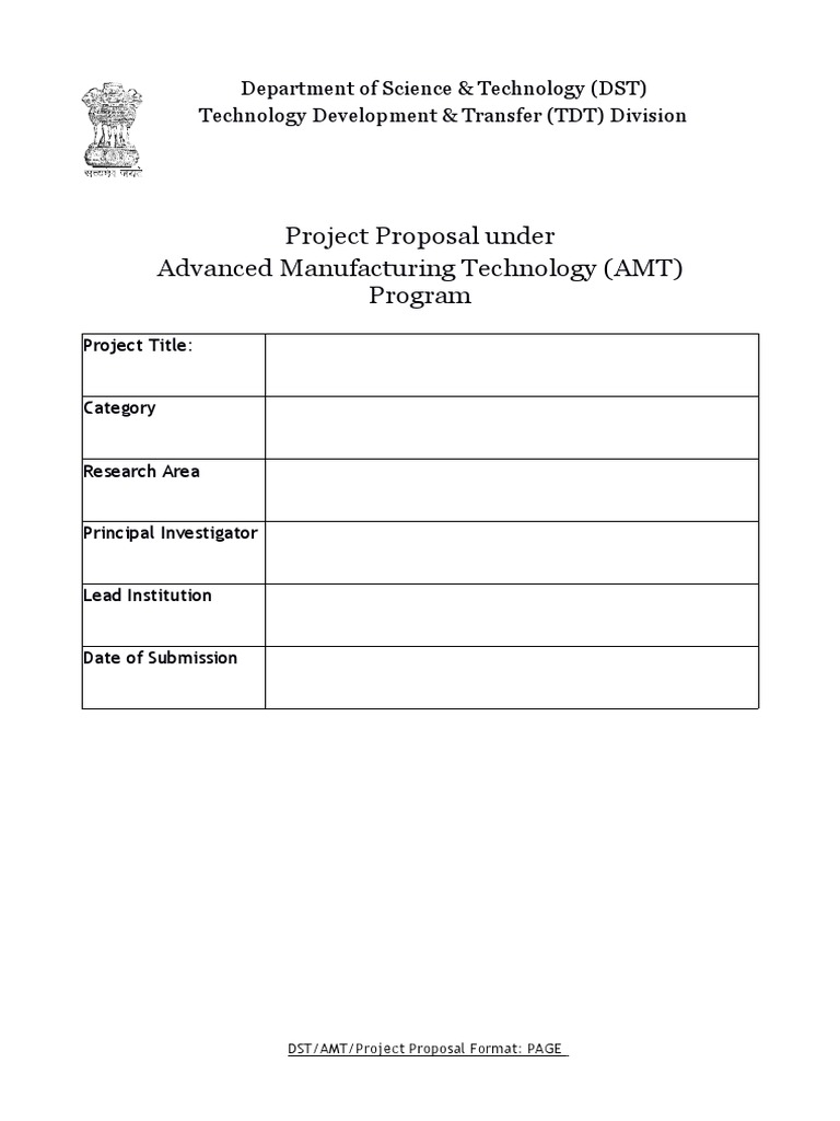 Project Proposal Under Advanced Manufacturing Technology (AMT) Program ...