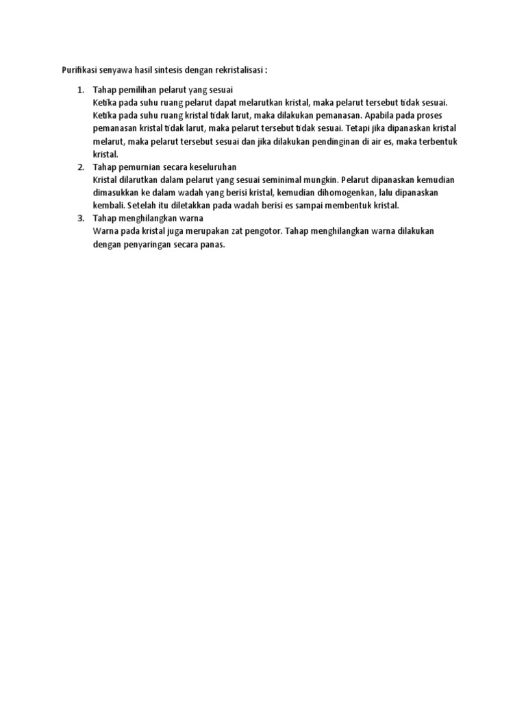 Purifikasi Senyawa Hasil Sintesis Dengan Rekristalisasi | PDF