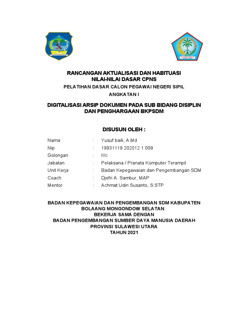 Rancangan Aktualisasi (Digitalisasi Arsip Dokumen) | PDF