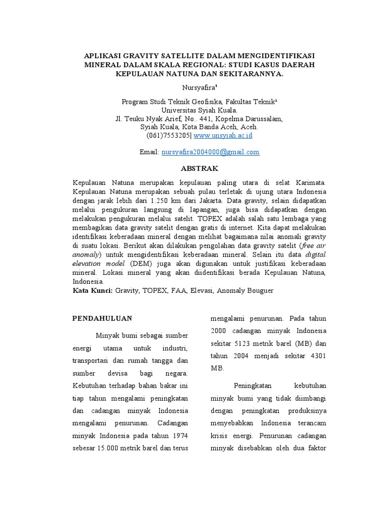 Aplikasi Gravity Satellite Dalam Mengidentifikasi Mineral Dalam Skala Regional Pdf