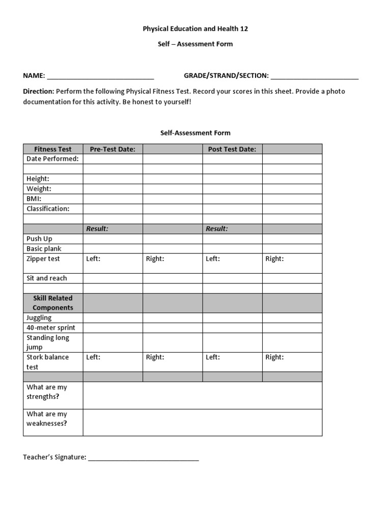 Physical Fitness Assessment Form | PDF | Recreation