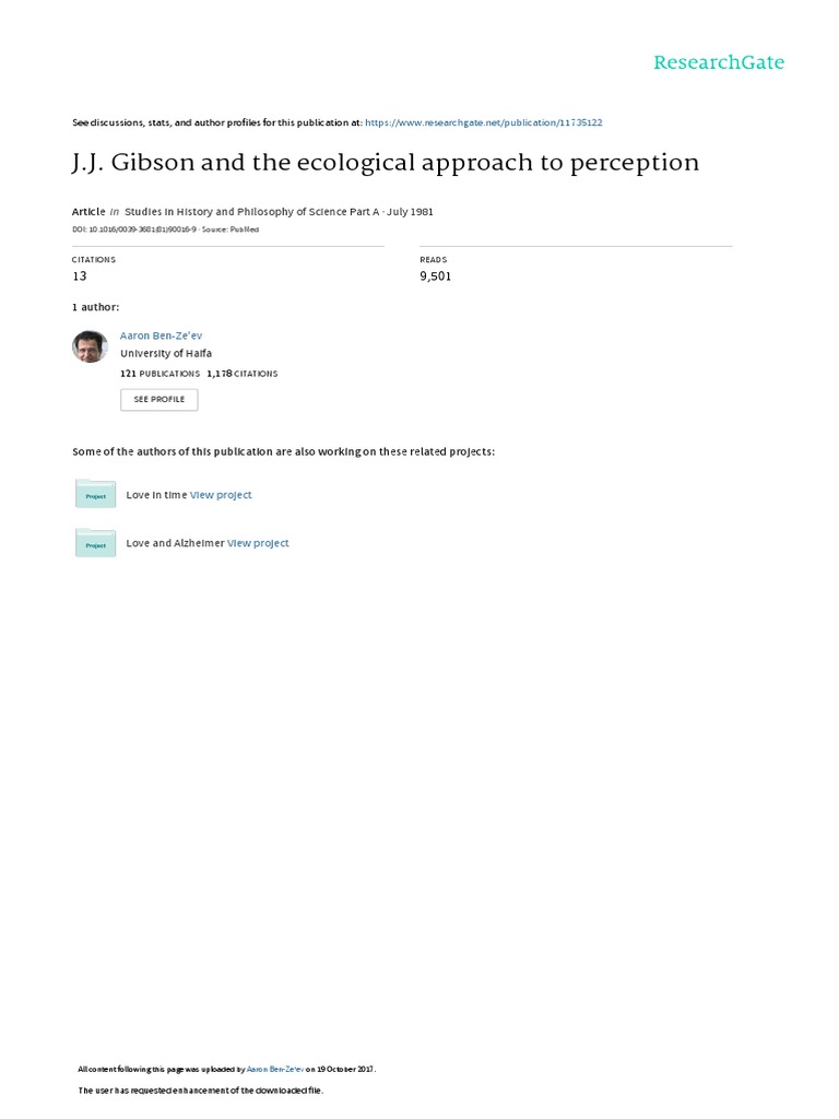 J.J. Gibson and The Ecological Approach To Perception: Studies in ...