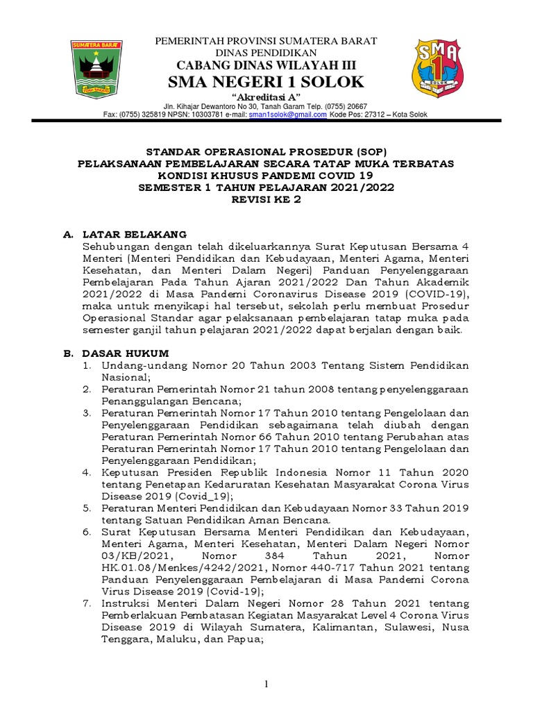 Lamp 01 - SOP PBM TATAP MUKA TERBATAS TP. 2021-2022 GANJIL - Rev. 2 (21 September 2021) | PDF