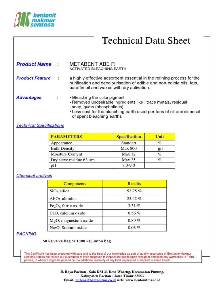 Technical Data Sheet: Product Name | PDF | Oxide | Chemistry