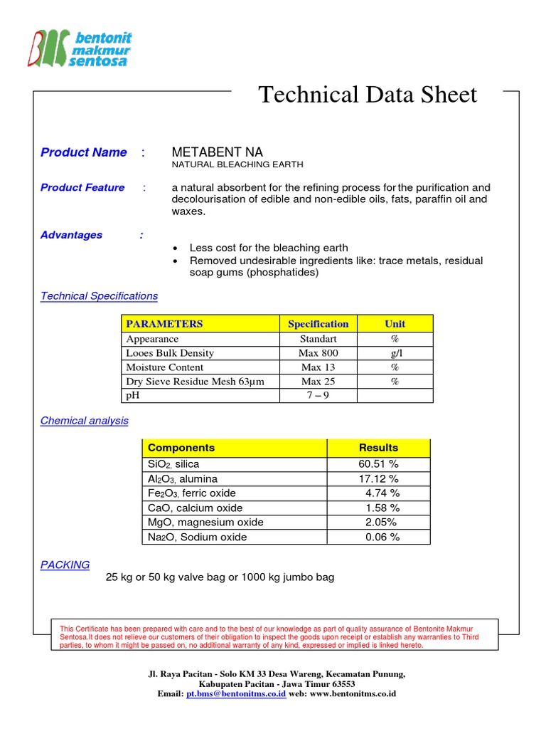 Technical Data Sheet: Product Name | PDF | Oxide | Materials