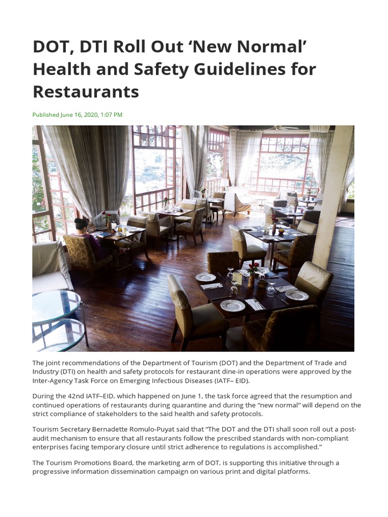 DOT, DTI Roll-Out New Normal Heath and Safety Guidelines | PDF ...