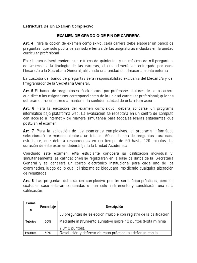 Estructura de Un Examen Complexivo | Descargar gratis PDF | Prueba ...