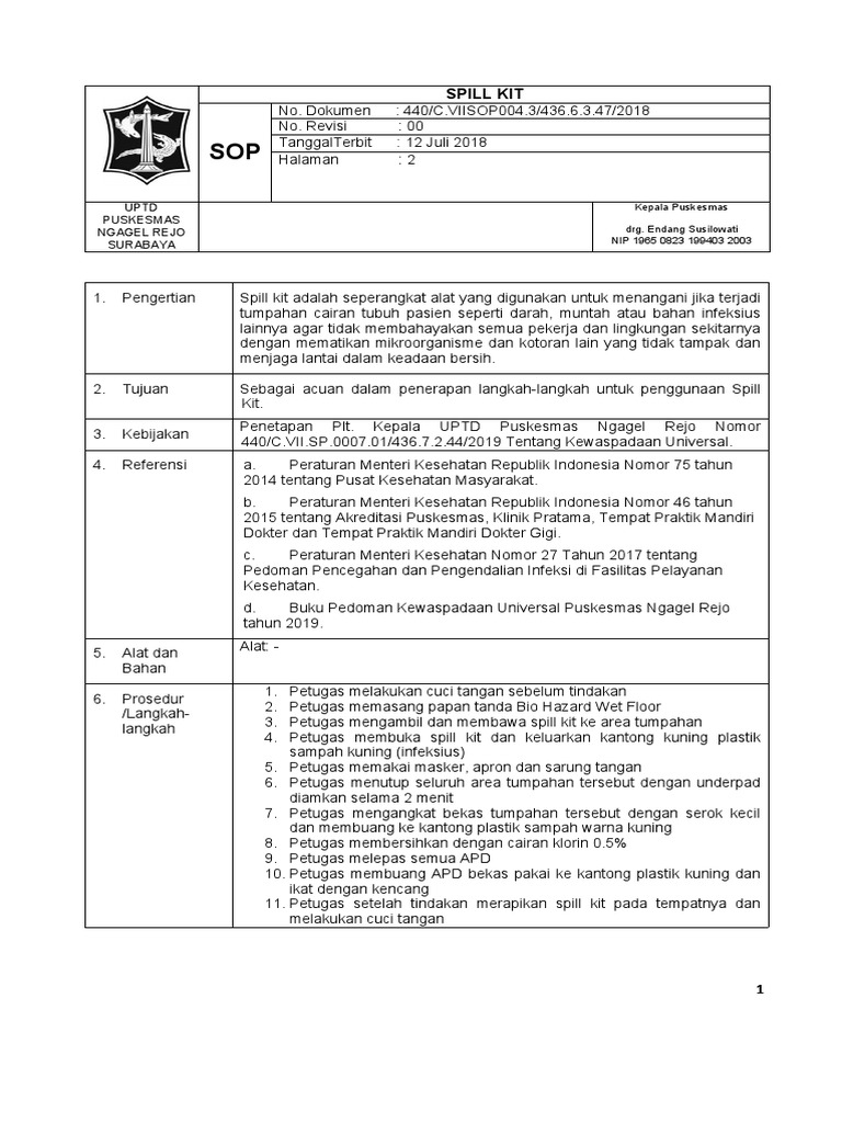 Prosedur Penggunaan Spill Kit Puskesmas | PDF