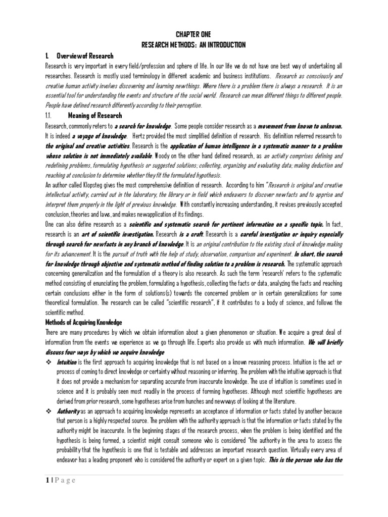Chapter One Research Methods: An Introduction 1. Overview of Research ...