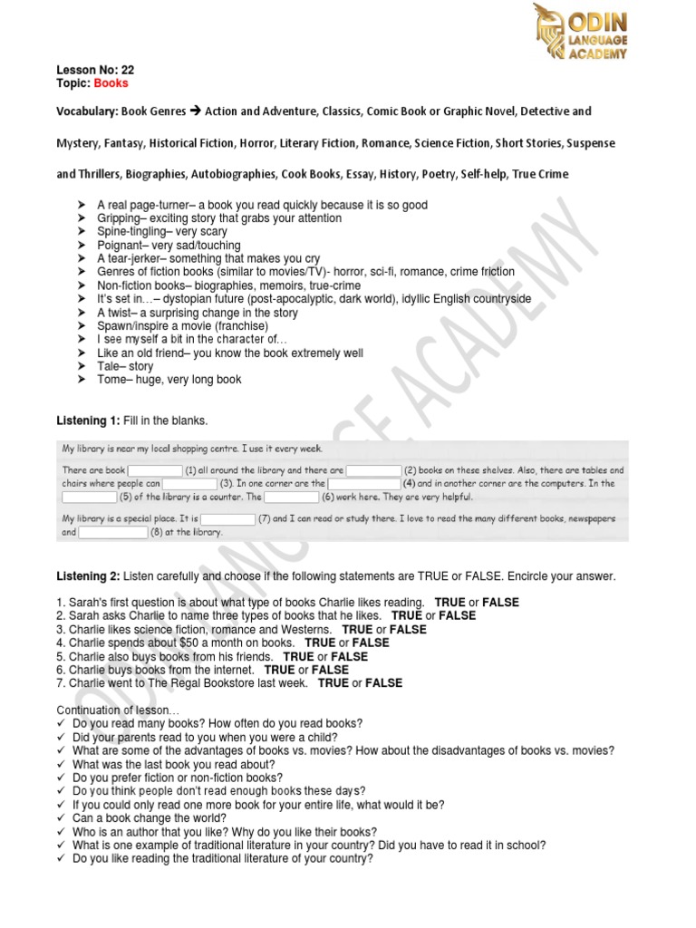 Lesson - 22 Handout and HW | PDF | Romance Novels | Science Fiction