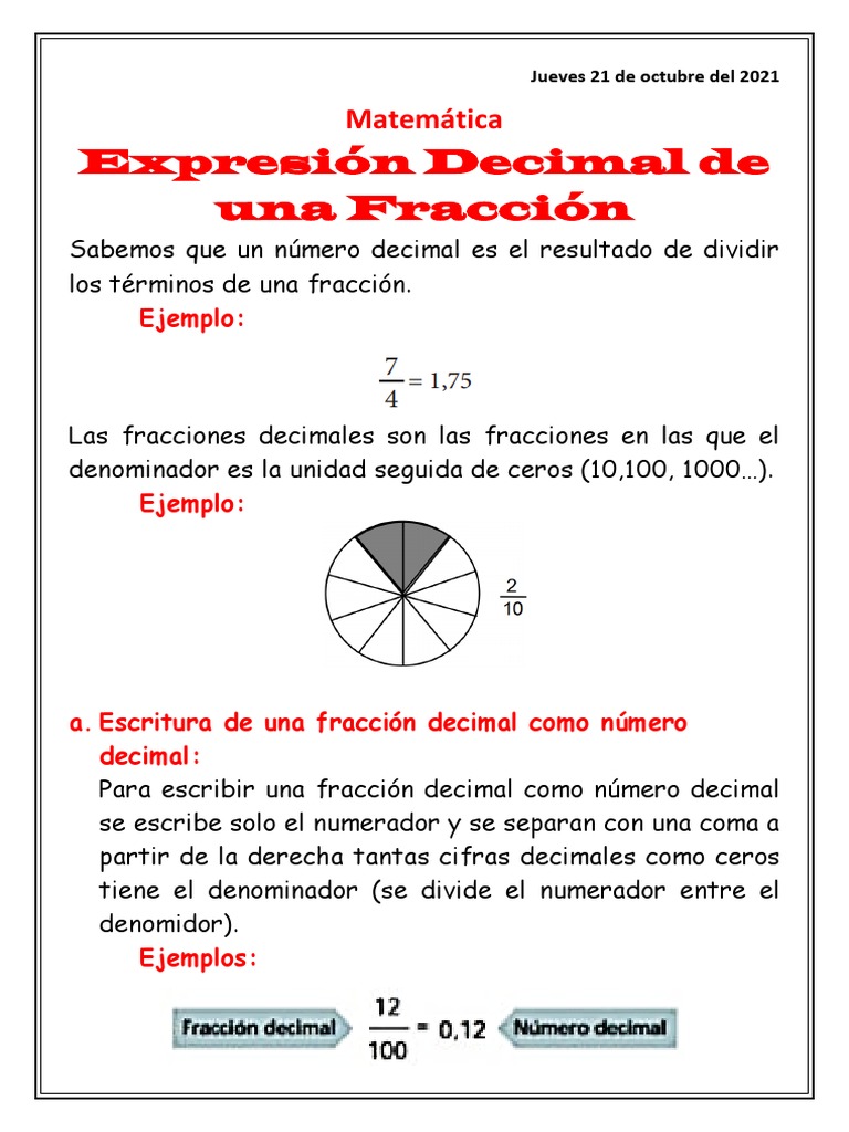 5° Expresión Decimal de Una Fracción | PDF