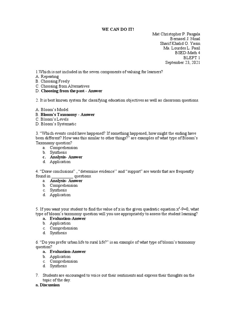 GROUP 6 TQs | PDF | Learning | Teachers