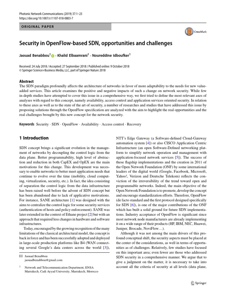 Security in Openflow-Based SDN, Opportunities and Challenges | PDF | Denial Of Service Attack ...