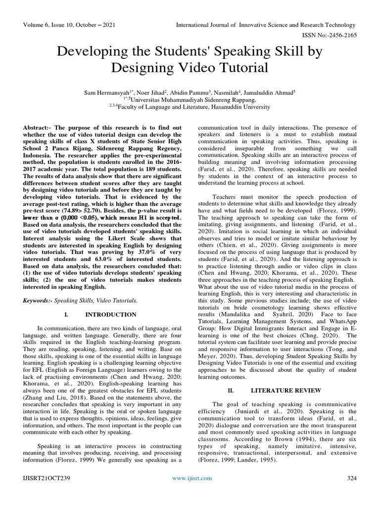 Enhancing Student Speaking Skills with Video Tutorials | PDF | Speech ...