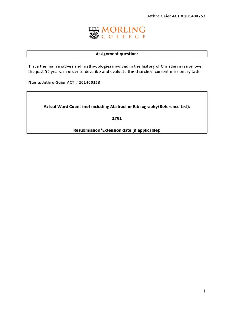 Assignment Question:: Jethro Geier ACT # 201400253 | PDF | Christian ...