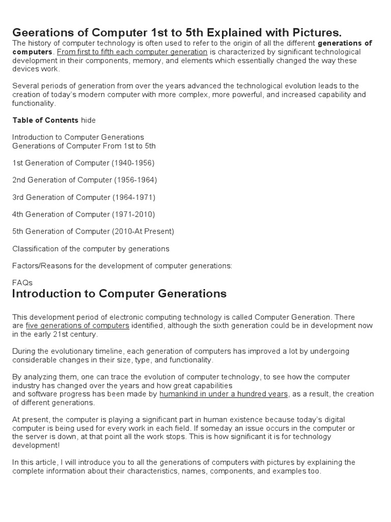 The Evolution of Computers: Exploring the Technological Advancements Between the First and Fifth ...