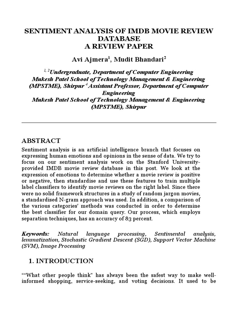 Sentiment Analysis of Imdb Movie Review Database Final | PDF ...